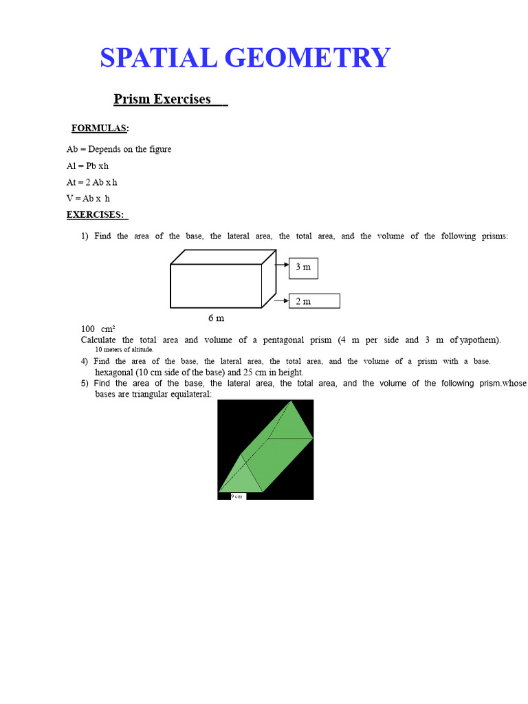 Prism and Cylinder Volume Exercises | PDF | Area | Volume