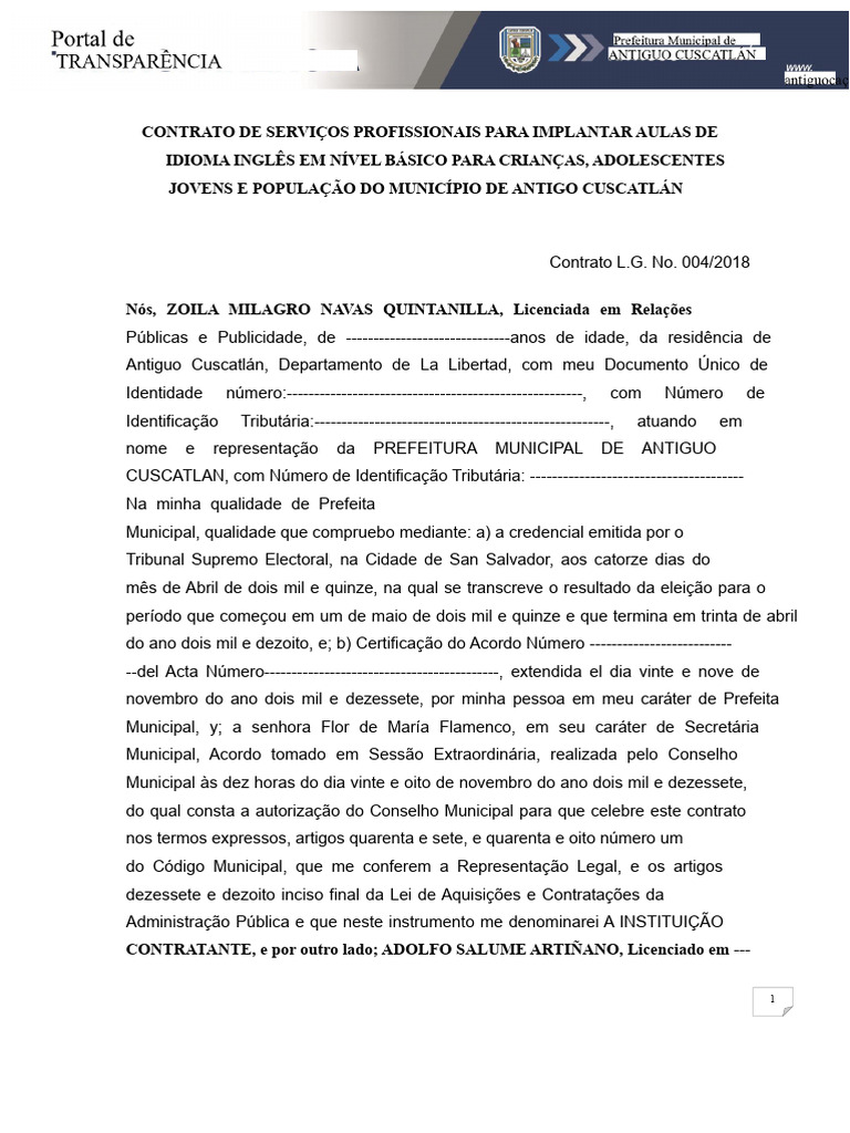Contrato de Aulas de Inglês em Antigo Cuscatlán | PDF | Imposto sobre ...