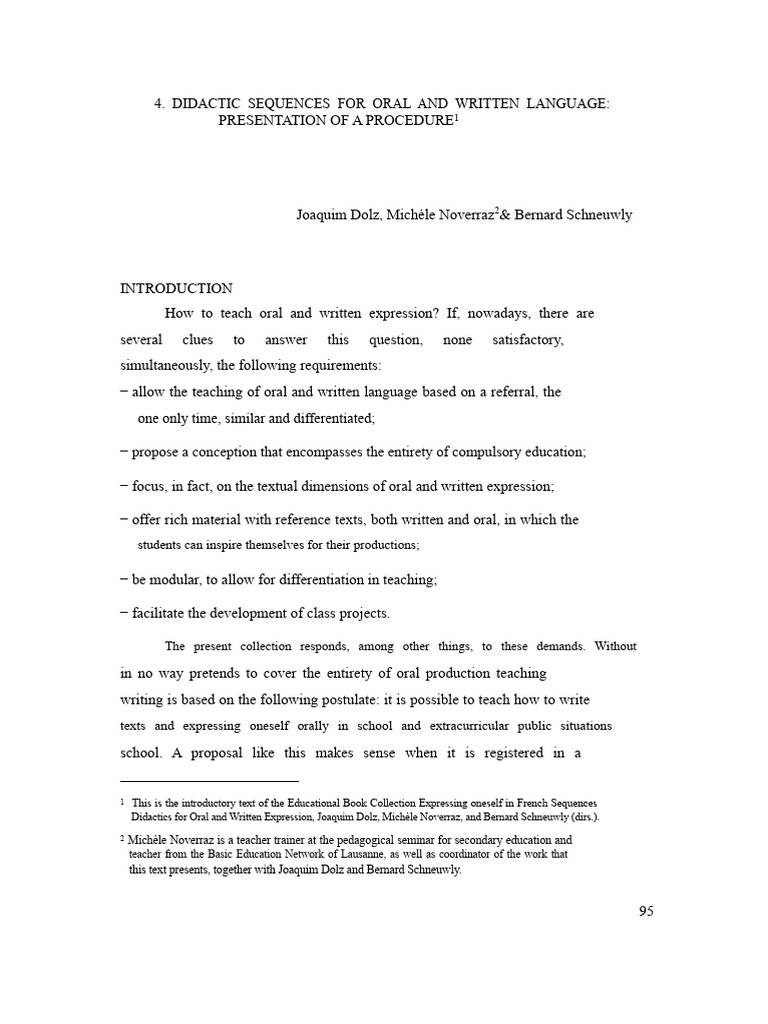 Dolz, Noverraz & Schneuly - Didactic Sequences For Oral and Written ...
