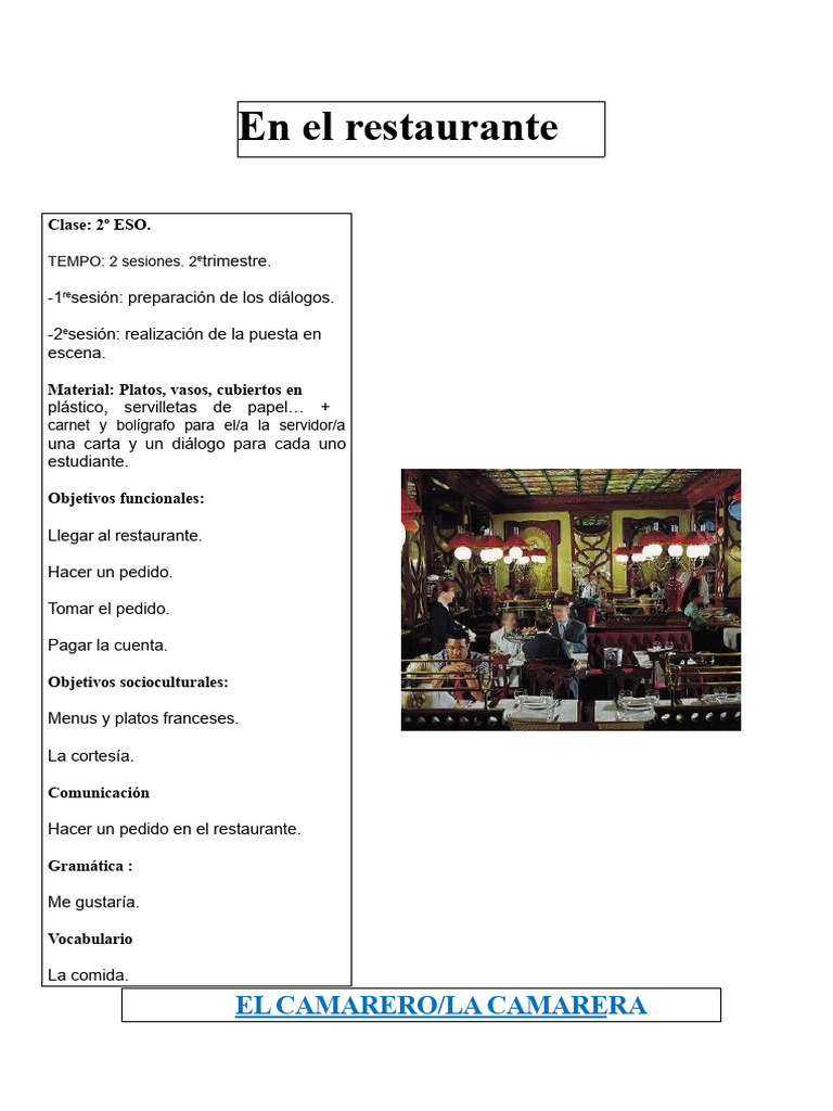 Diálogos y Vocabulario en un Restaurante | PDF | Restaurantes | ensalada