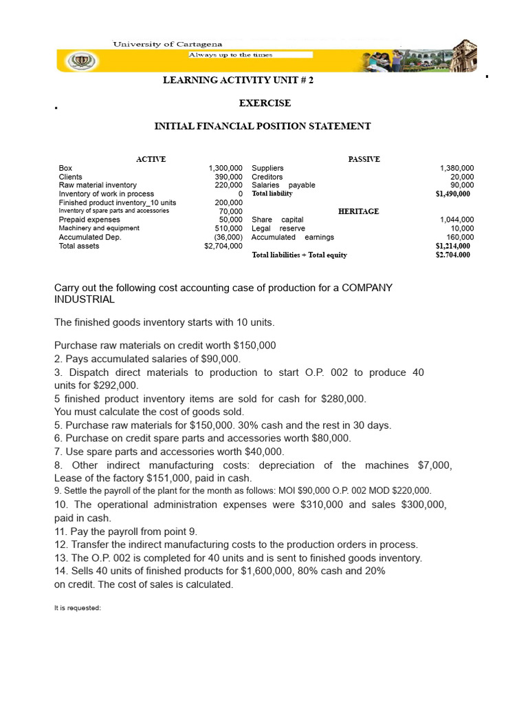 Learning Activity Unit 2 FDC | PDF | Cost Of Goods Sold | Inventory