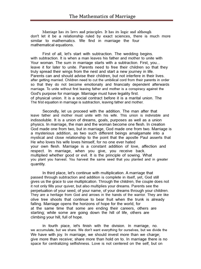 Mathematical Principles of Marriage | PDF | Marriage
