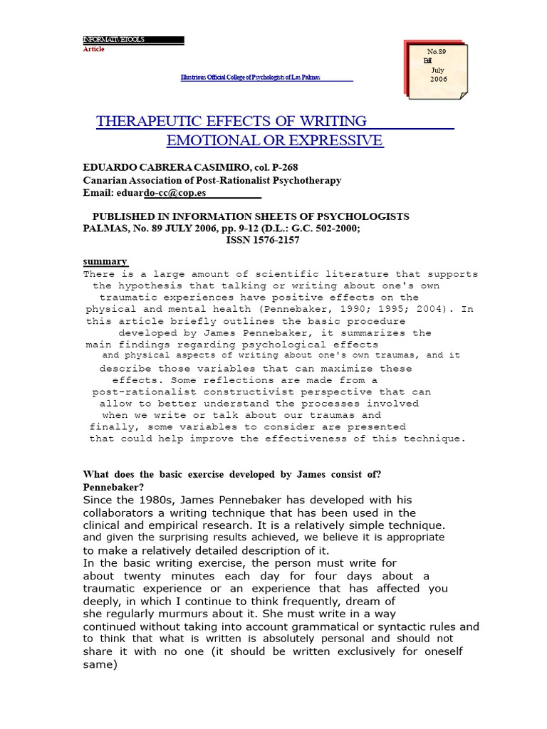 Expressive Writing | PDF | Psychological Trauma | Thought