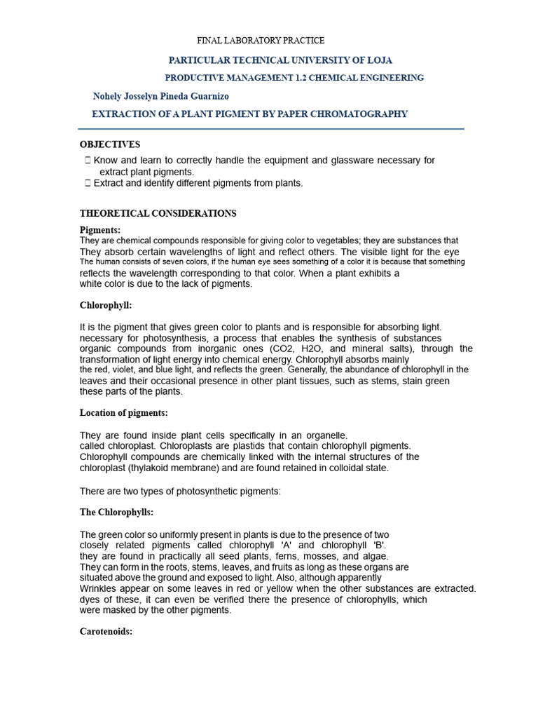Extraction of A Plant Pigment by Paper Chromatography | PDF ...