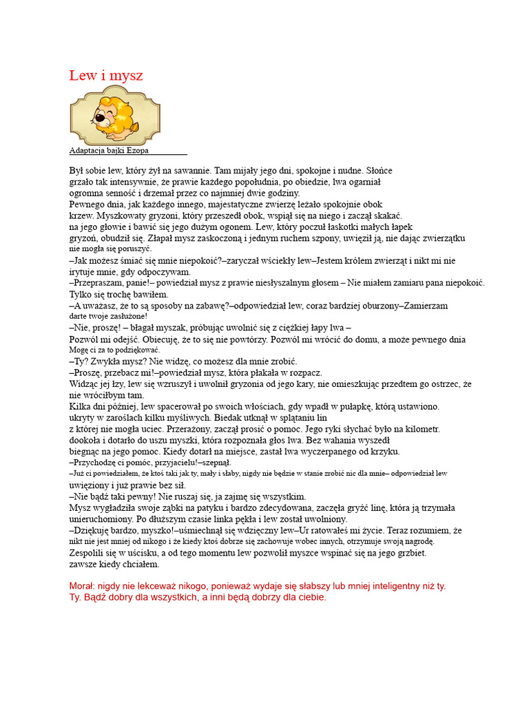 Legenda o Lwie I Myszce | PDF