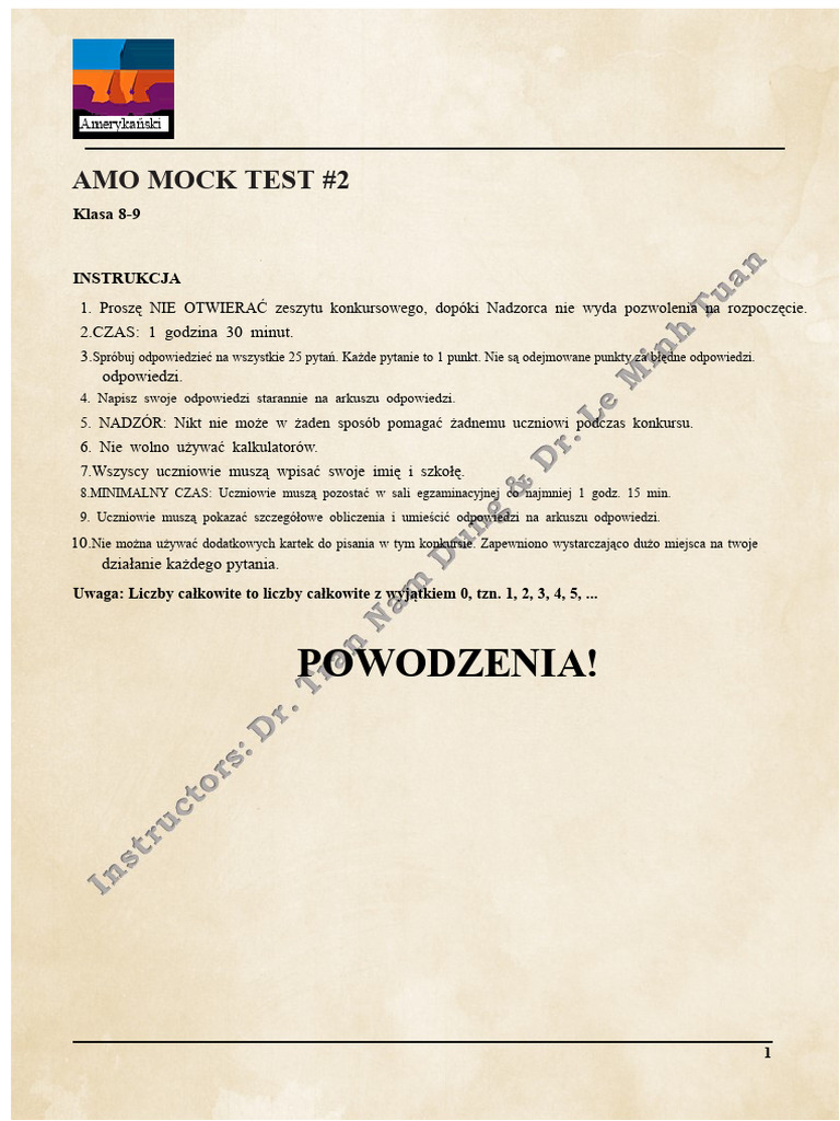 Test Próbny AMO #2 - Klasa 8-9 | PDF