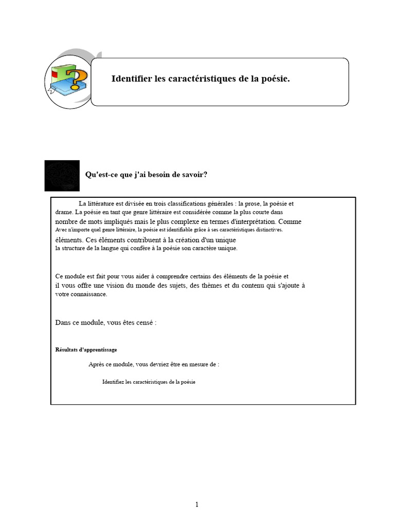 Caractéristiques essentielles de la poésie | PDF | Poésie | Métrique ...