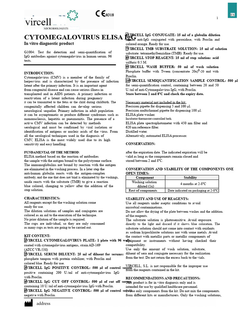 Cytomegalovirus IgG ELISA Kit Overview | PDF | Elisa | Antibody