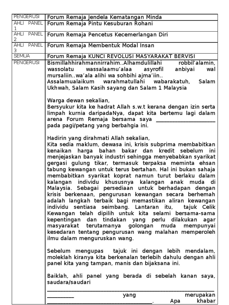 Teks Forum Remaja SMKL 2012 | PDF | Ilmu Sosial | Pengembangan Diri