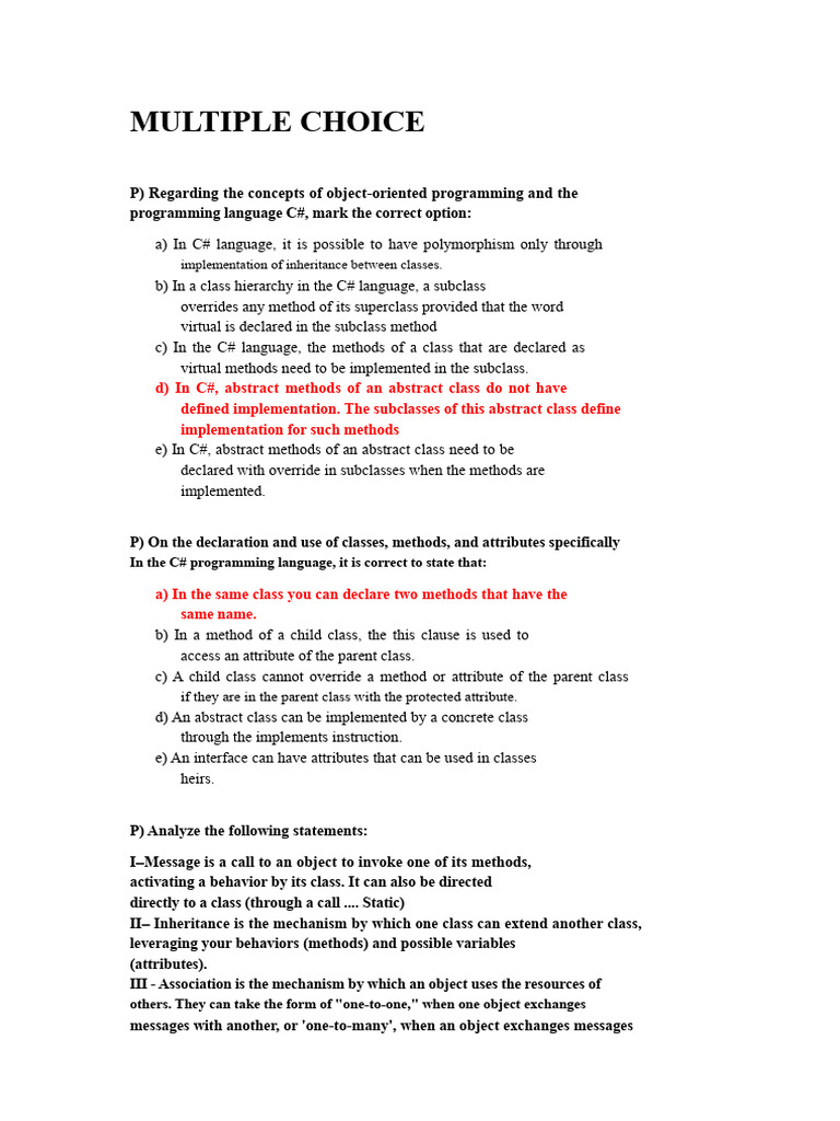 Compiled Exams of Object Oriented Programming I - UNIP EAD | PDF | Class (Computer Programming ...