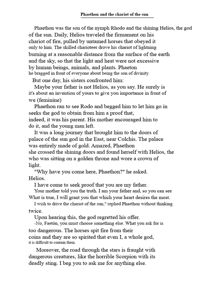 Phaethon and The Chariot of The Sun | PDF