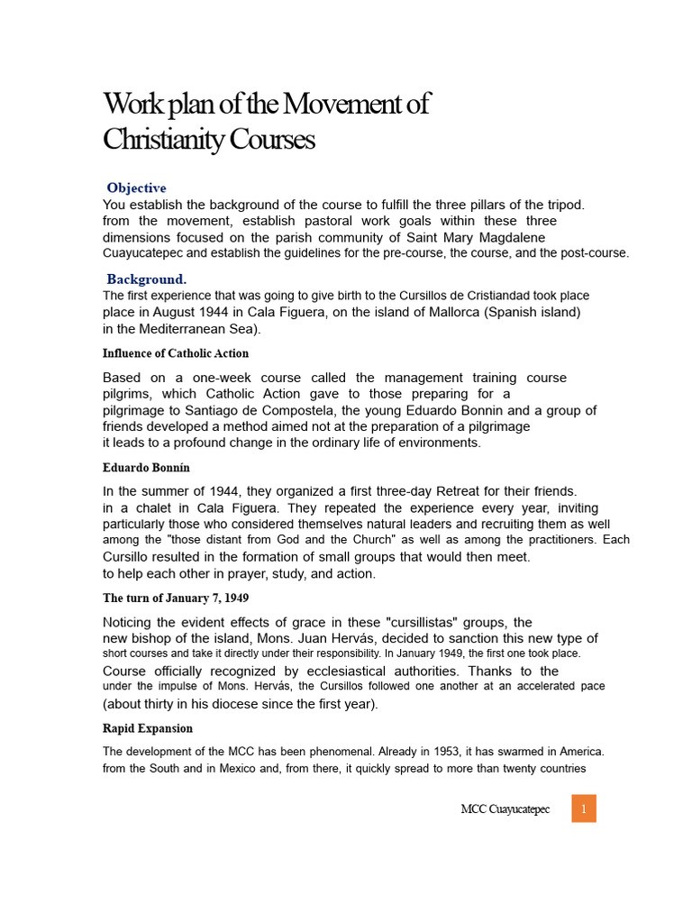 MCC Cuayucatepec Course Work Plan | PDF | Catholic Church | Eucharist