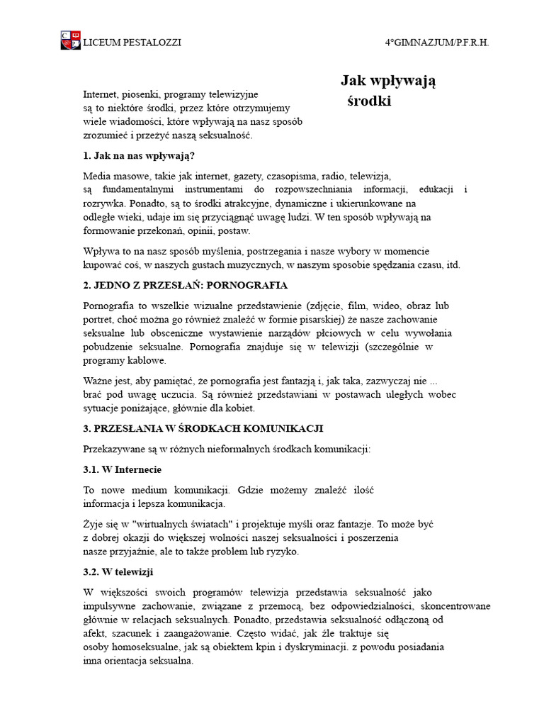 Jak Media Wpływają Na Seksualność | PDF