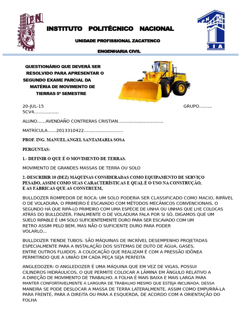 Questionário Sobre Movimentos de Terra | PDF | Solo | Mecânica dos solos