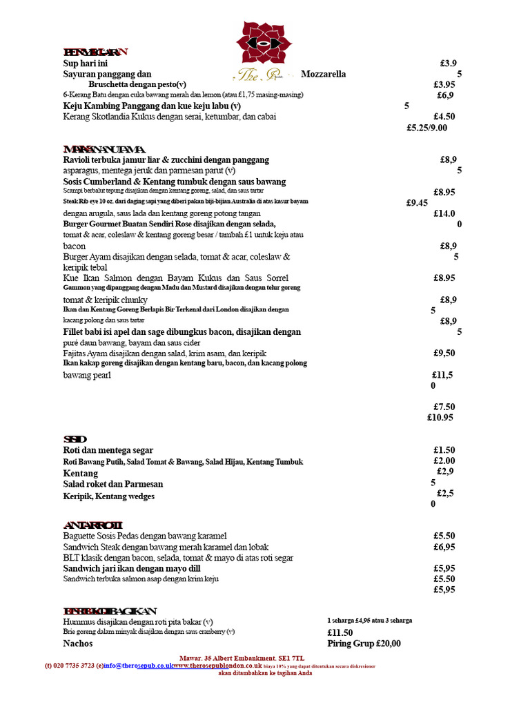 Menu Makanan Mawar Baru | PDF
