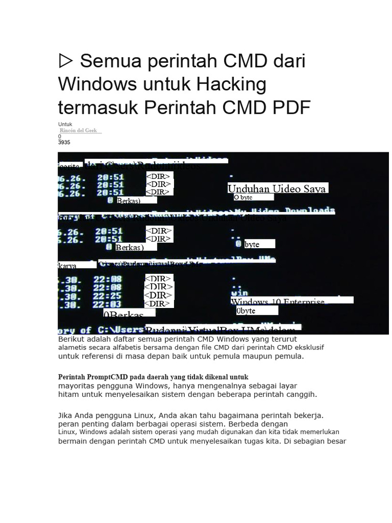 Semua Perintah CMD Windows untuk Hacking | PDF