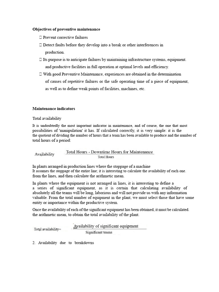 Preventive Maintenance Objectives | PDF