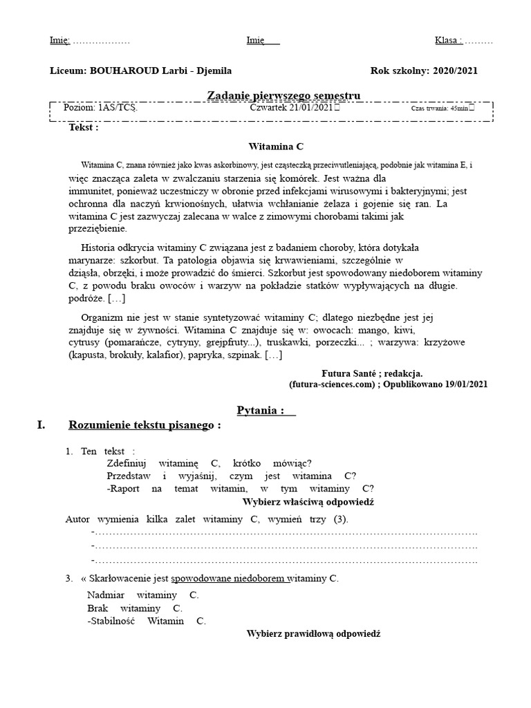 Zadanie Z Pierwszego Semestru (1as) | PDF