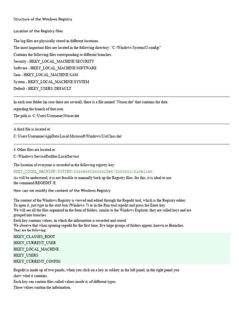 Structure of The Windows Registry | PDF | Windows Registry | Computer File