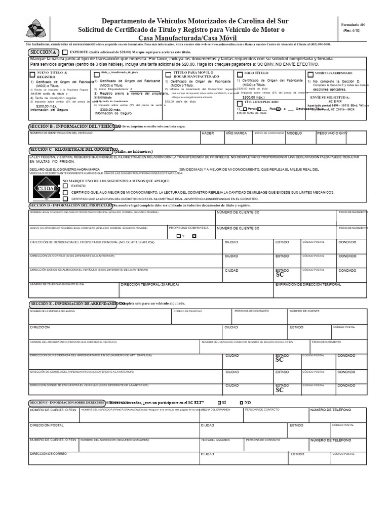 Solicitud Formulario SCDMV 400 | PDF | Número de seguridad social ...