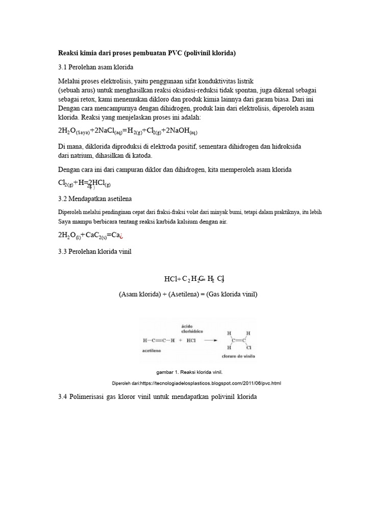 Reaksi Kimia Dari Proses Pembuatan PVC | PDF