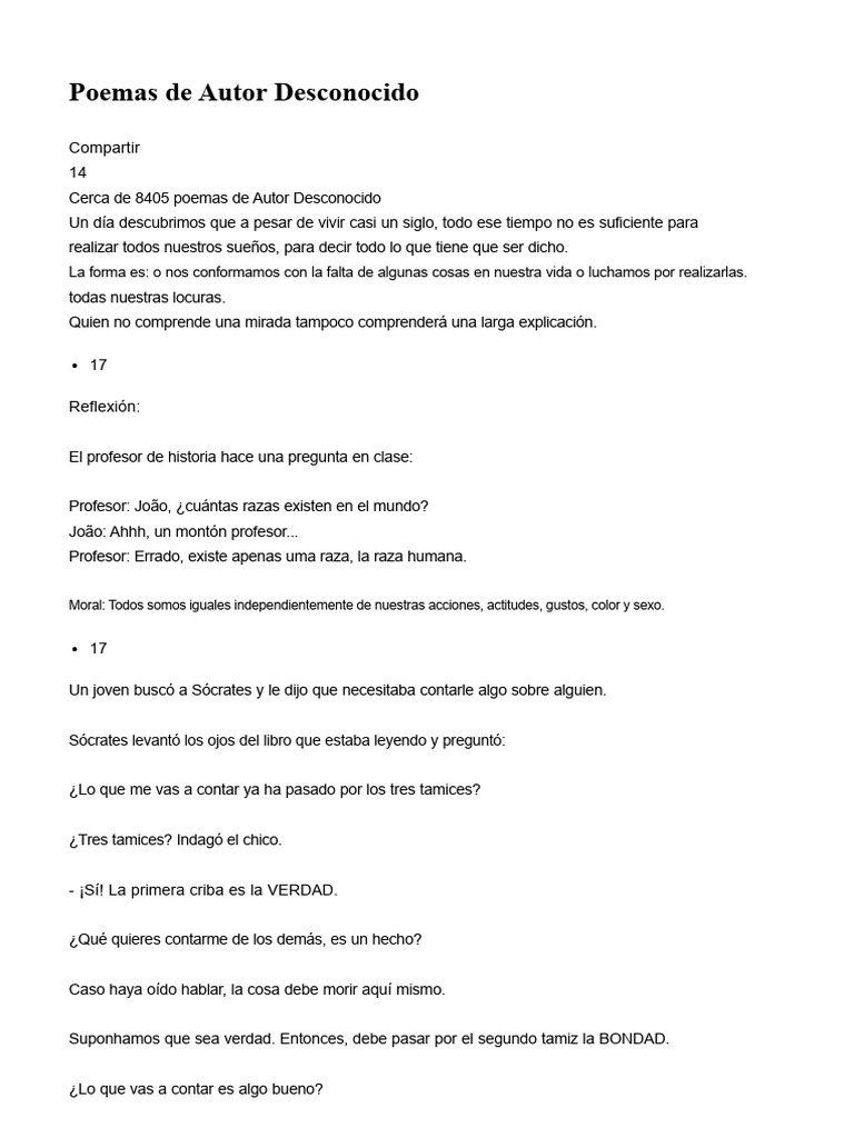 Poemas Reflexivos de Autor Desconocido | PDF | Amor | Verdad