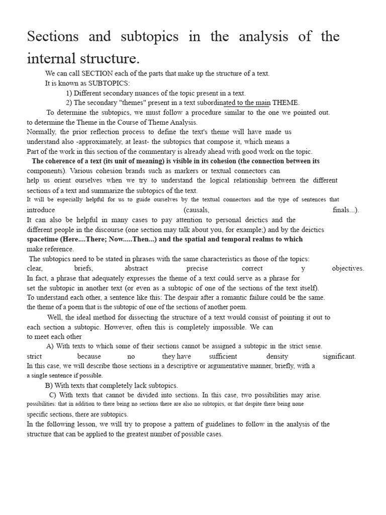 Sections and Subtopics in The Analysis of Internal Structure | PDF ...