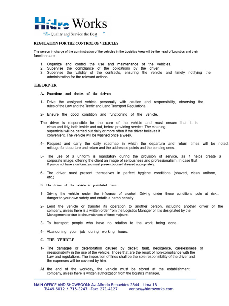 Vehicle Control Regulations and Driver Duties | PDF | Transport
