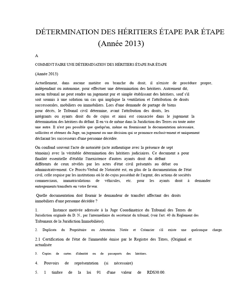 Guide de détermination des héritiers | PDF | Certificat de naissance ...