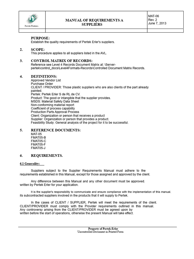 Supplier Quality Requirements Manual | PDF | Specification (Technical ...