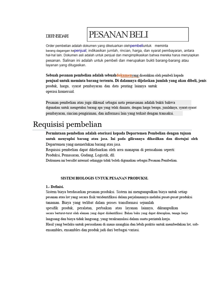 Definisi Pesanan Pembelian | PDF