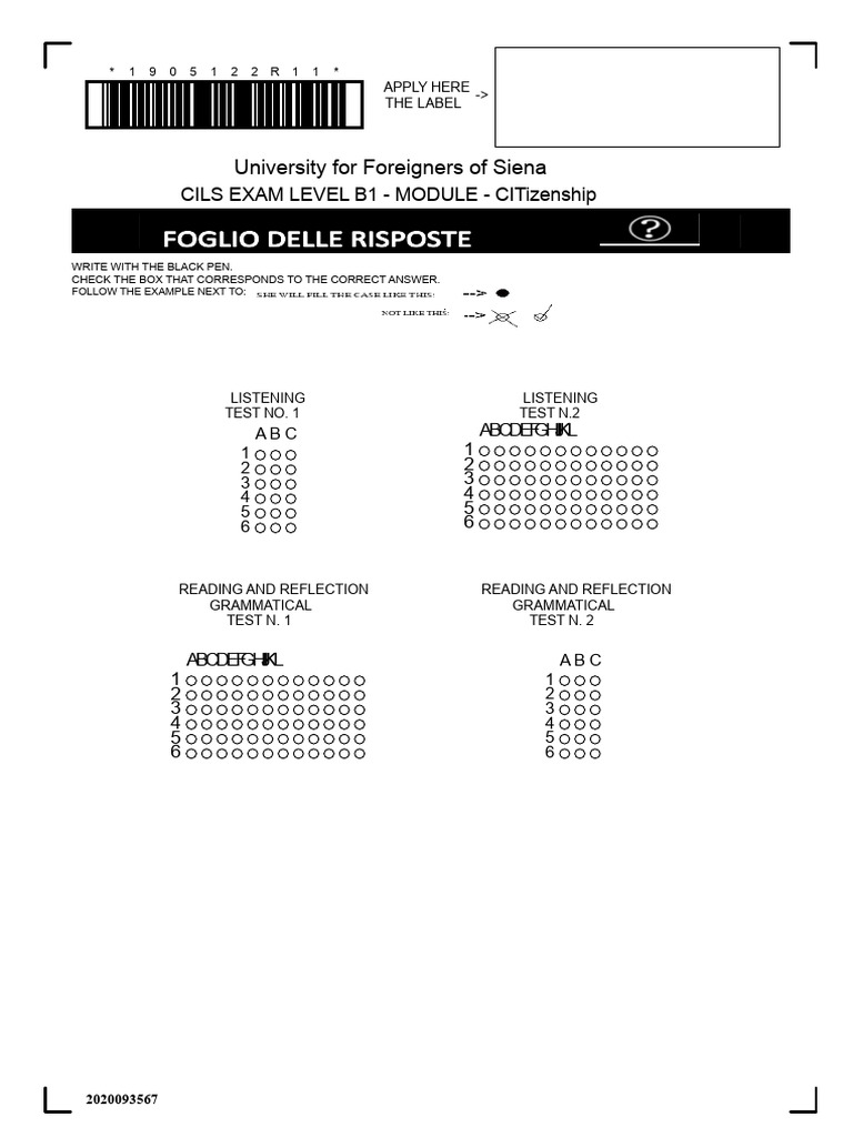 B1 Citizenship - Answer Sheet | PDF