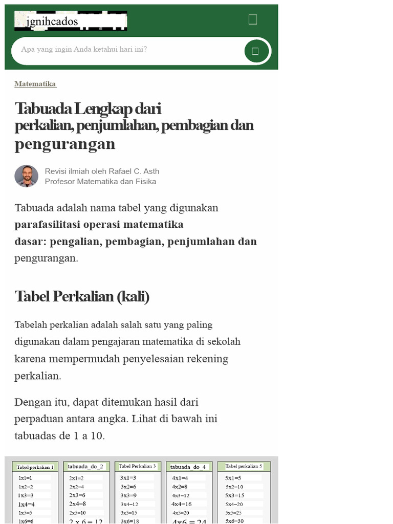 Tabel Perkalian dan Operasi Dasar Matematika | PDF