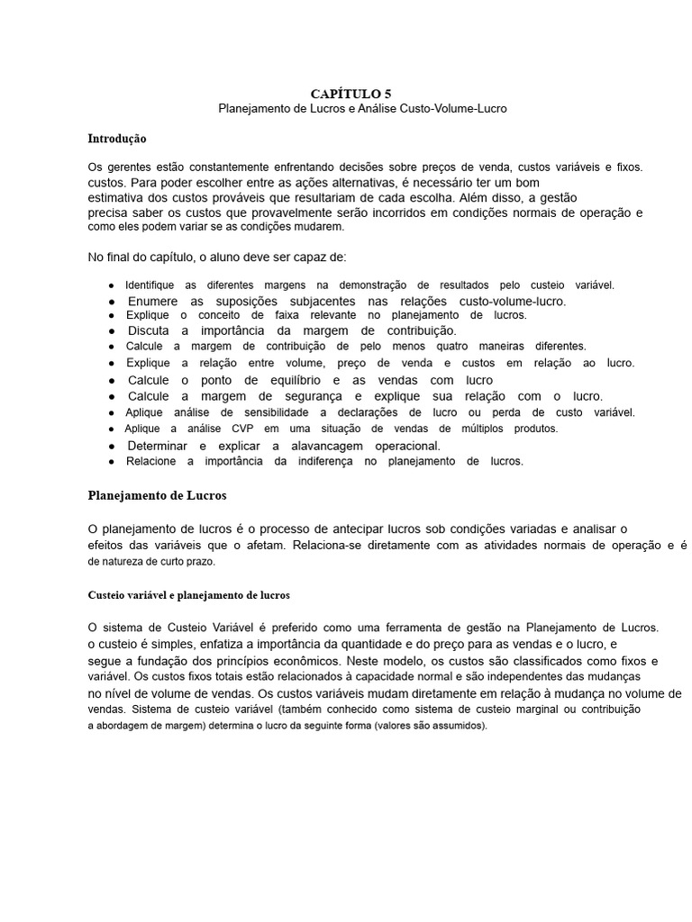 Planejamento de Lucros e Análise CVP | PDF | Despesa | Análise de ...