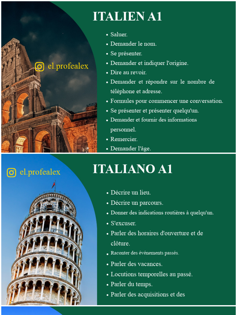 Apprendre l'italien A1 : Guide complet | PDF