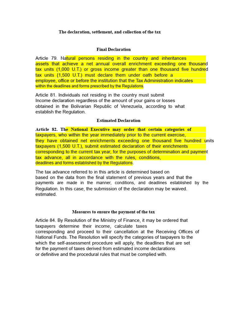 The Declaration, Settlement, and Collection of The Tax | PDF | Taxes ...