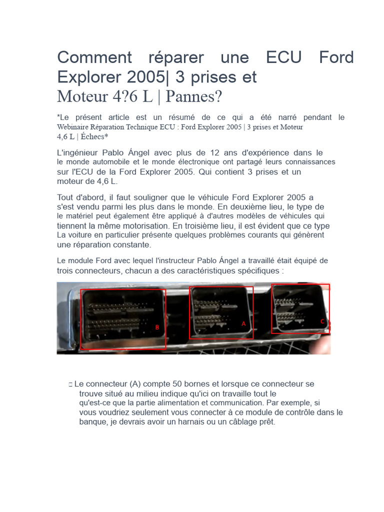 Réparation ECU Ford Explorer 2005 | PDF | Injection (moteur ...