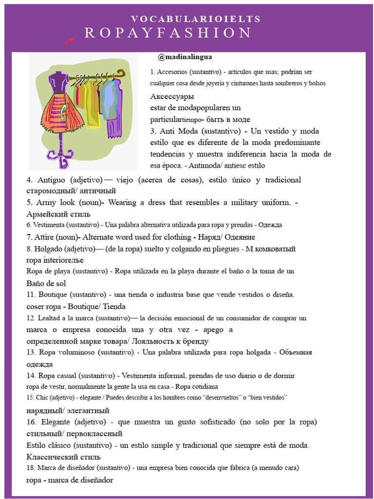 Vocabulario de Moda y Ropa para IELTS | PDF | Moda | Ropa