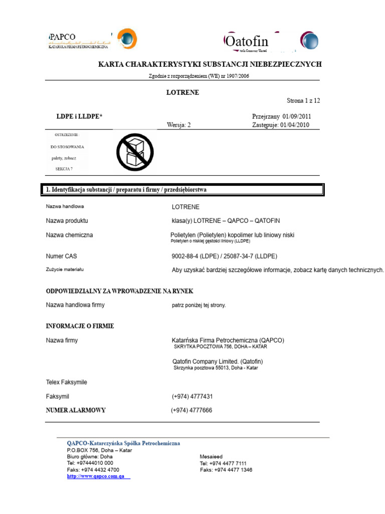 LOTRENE - Karta Charakterystyki (MSDS) | PDF
