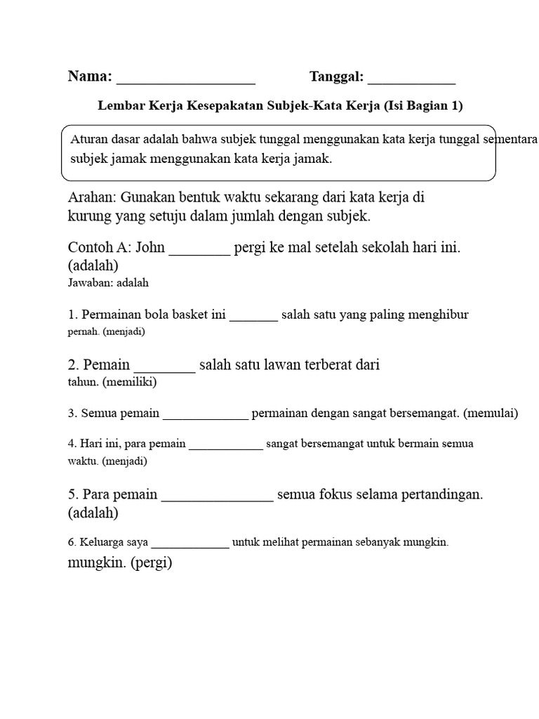 Subjek-Kata Kerja-Isi-P-1-Pemula PDF | PDF