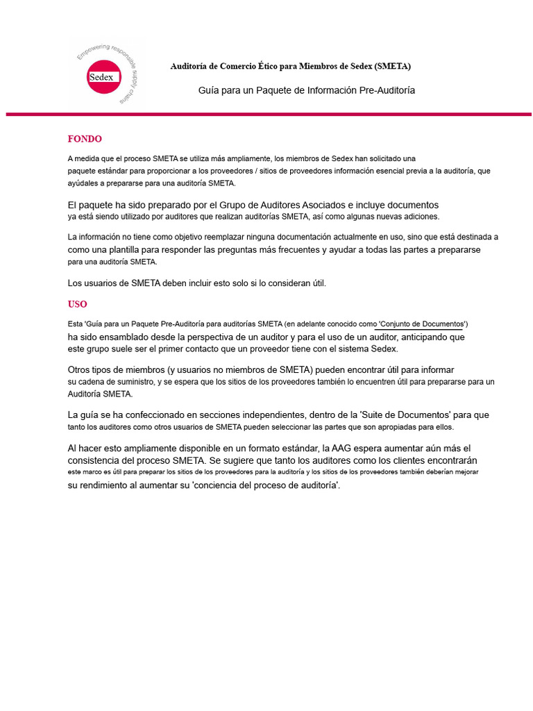 0A Guía SMETA para La Información Pre-Auditoría | PDF | Auditoría ...