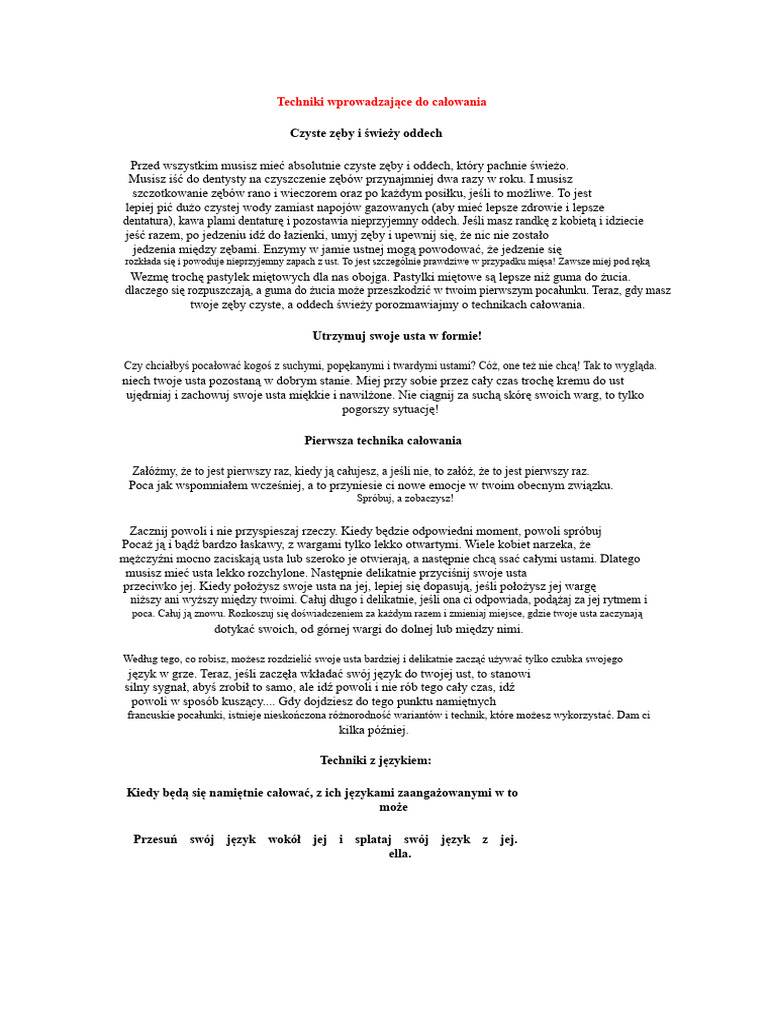 Podręcznik Do Całowania I Seksu Oralnego Techniki I Pozycje PDF | PDF