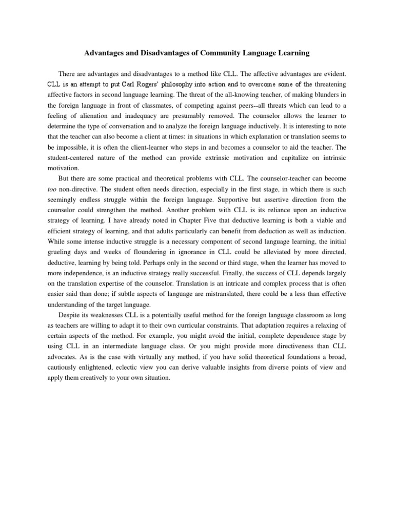 CLL Method: Pros and Cons Explained | PDF | Second Language Acquisition ...
