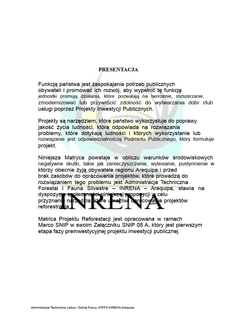 Matriz Projektu Rewitalizacji | PDF