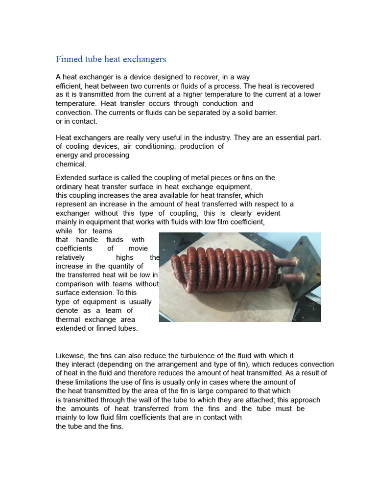 Finned Tube Heat Exchangers Explained | PDF | Heat Transfer | Heat ...
