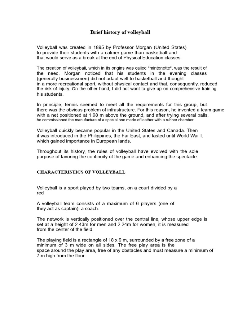 Brief History of Volleyball | PDF | Volleyball | Sports