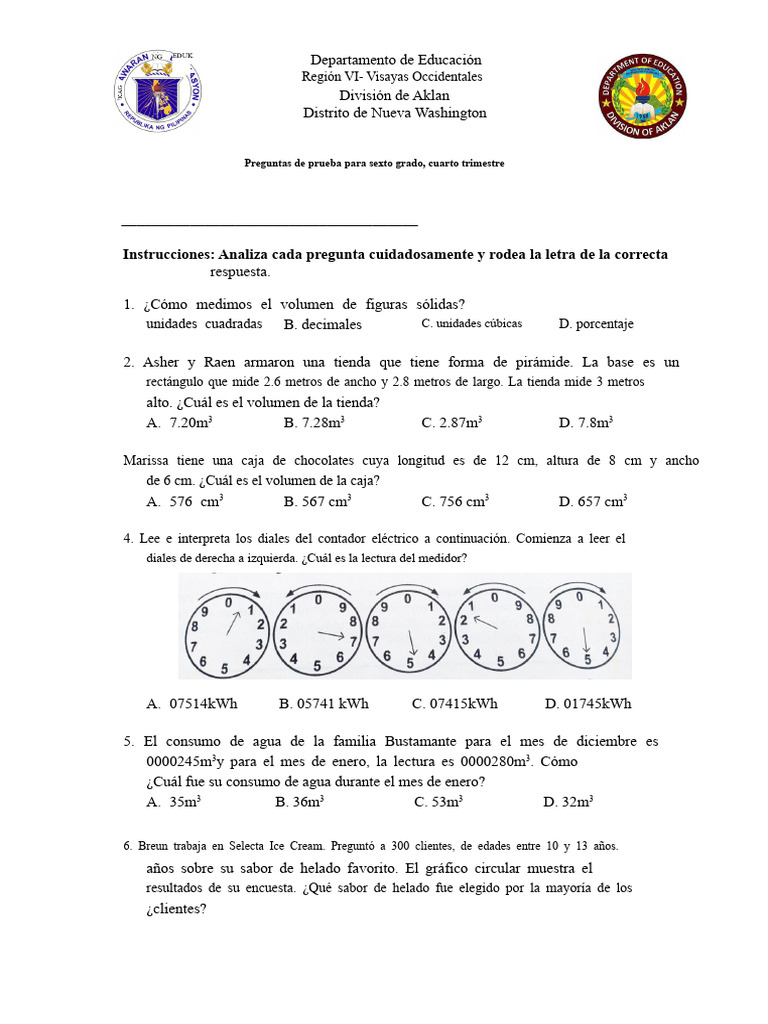 Preguntas Del Examen Del Cuarto Trimestre de Sexto Grado | PDF ...