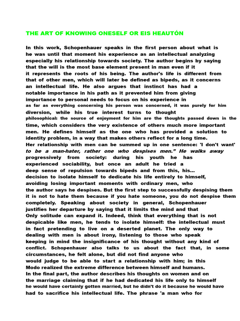 Schopenhauer's Solitude and Self-Knowledge | PDF | Thought | Arthur ...