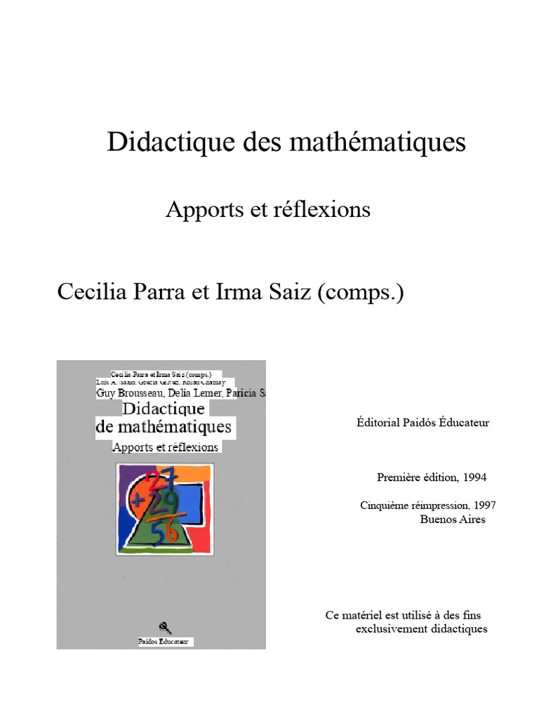 Didactique Des Mathématiques - Contributions Et Réflexions PDF | PDF ...