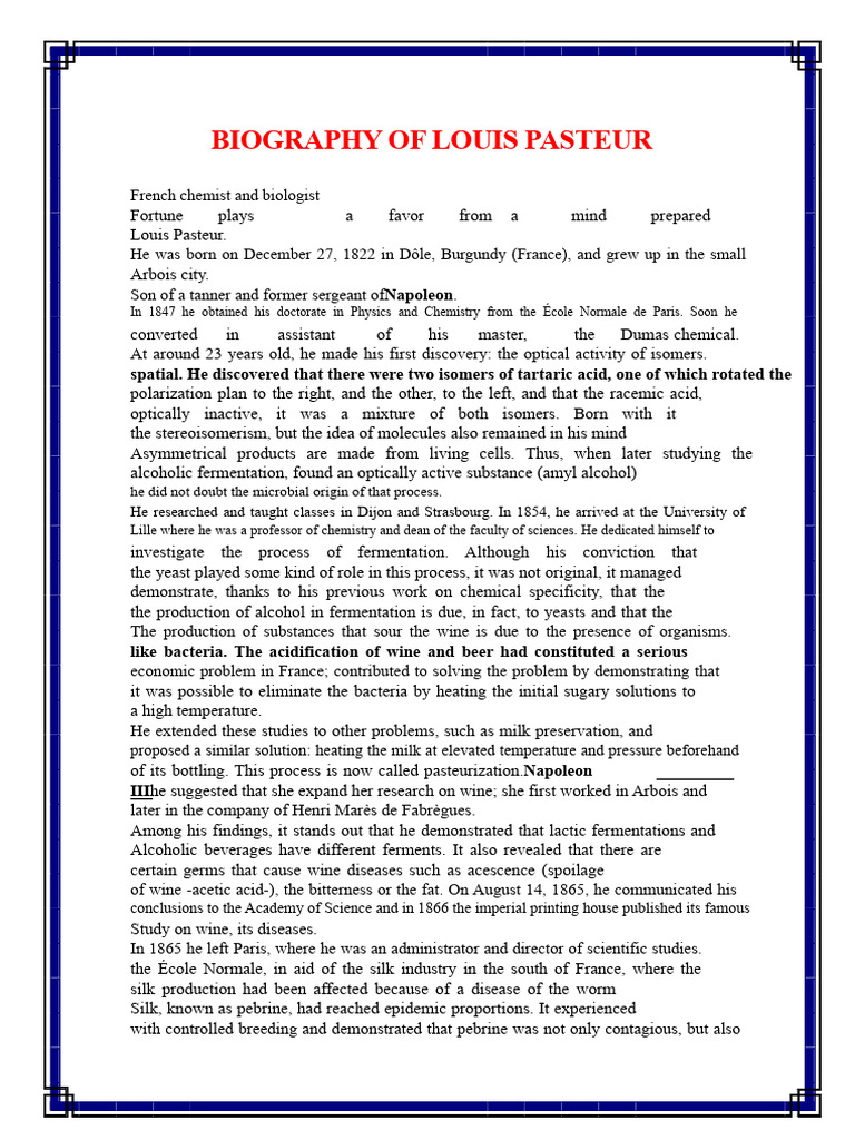 Biography of Louis Pasteur | PDF | Louis Pasteur | Wine